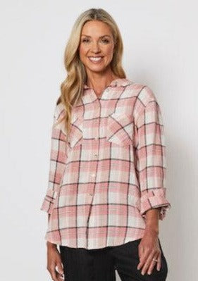 Melon Linen Check Shirt - Pink Size 14 – The Wardrobe